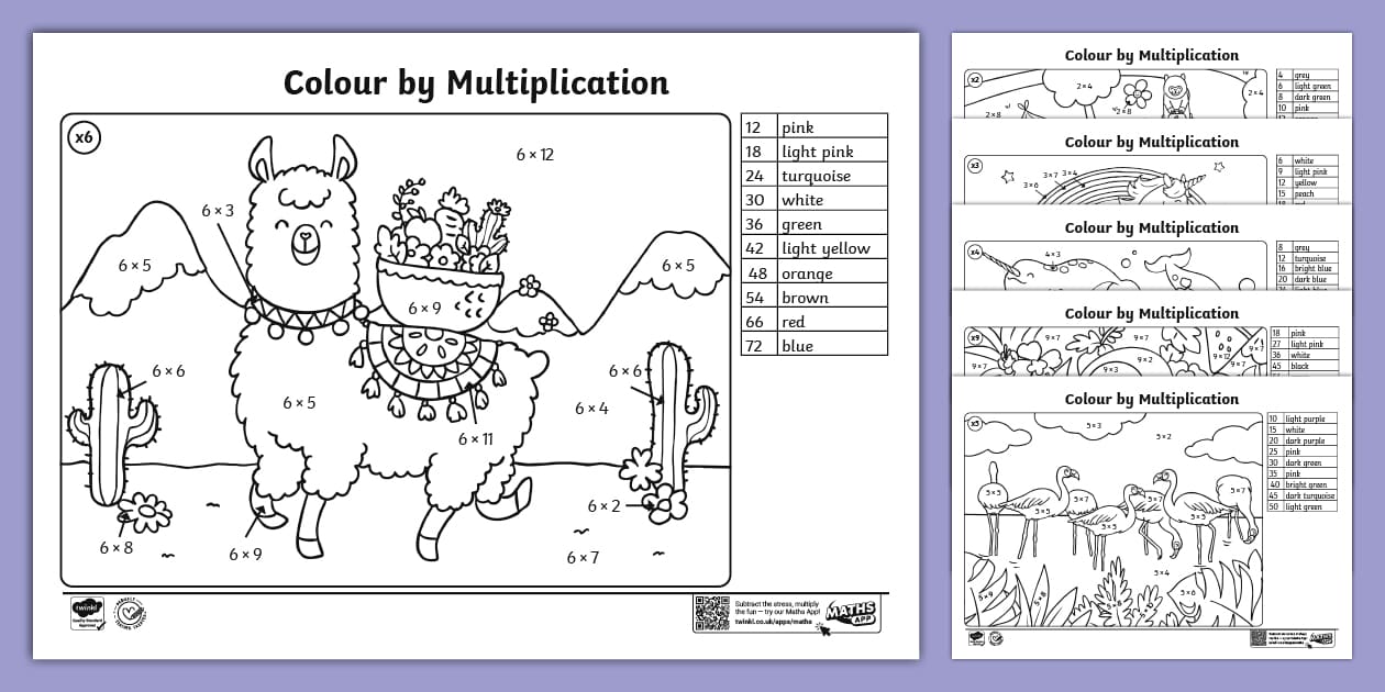 Times Tables Colour by Number Worksheets - Twinkl