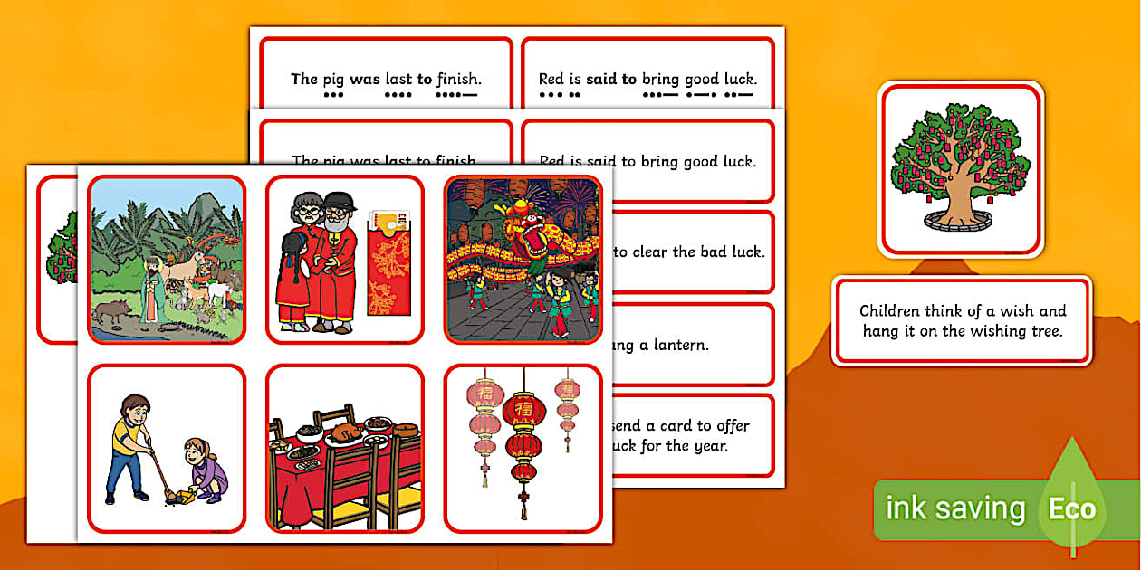 Lunar New Year Simple Sentence Matching Activity - Twinkl
