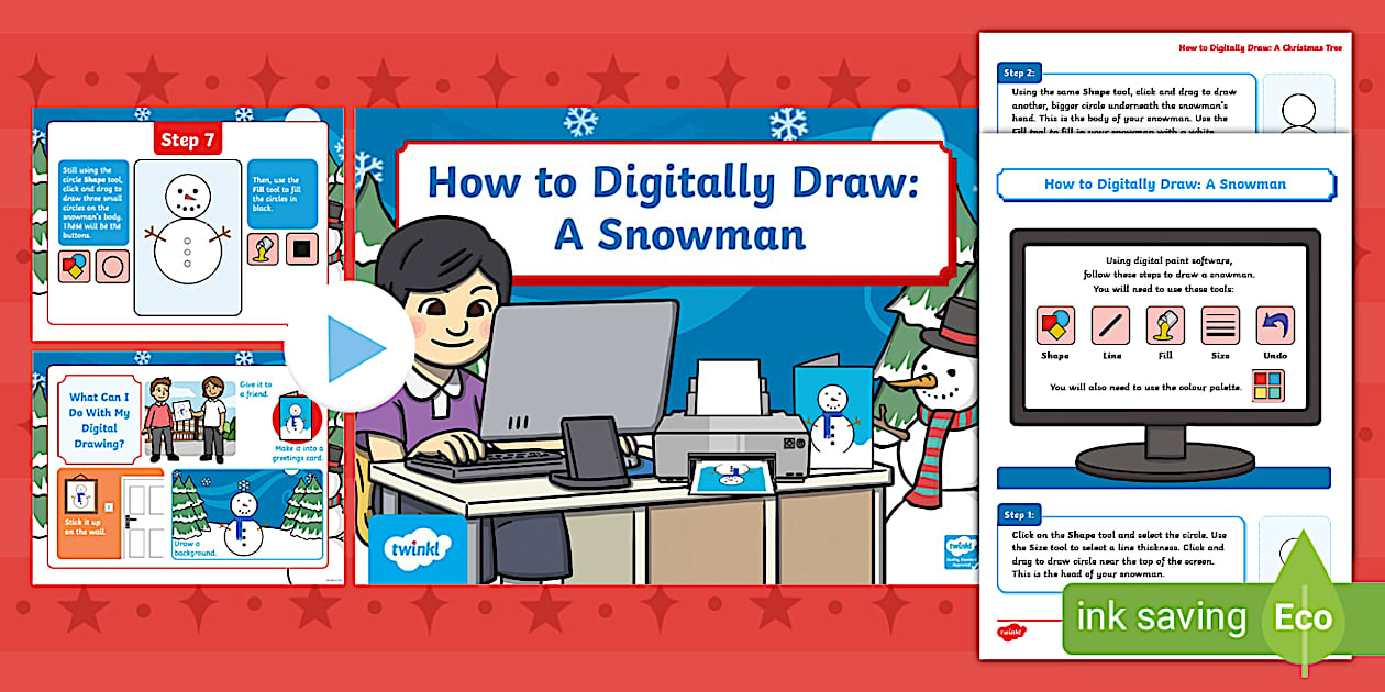 How to Digitally Draw: A Snowman (professor feito) - Twinkl