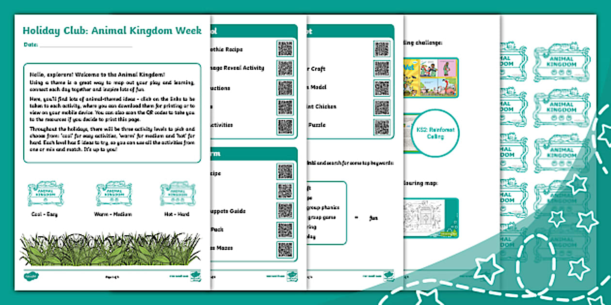 Animal-Themed Activity Ideas - Animal Week Checklist