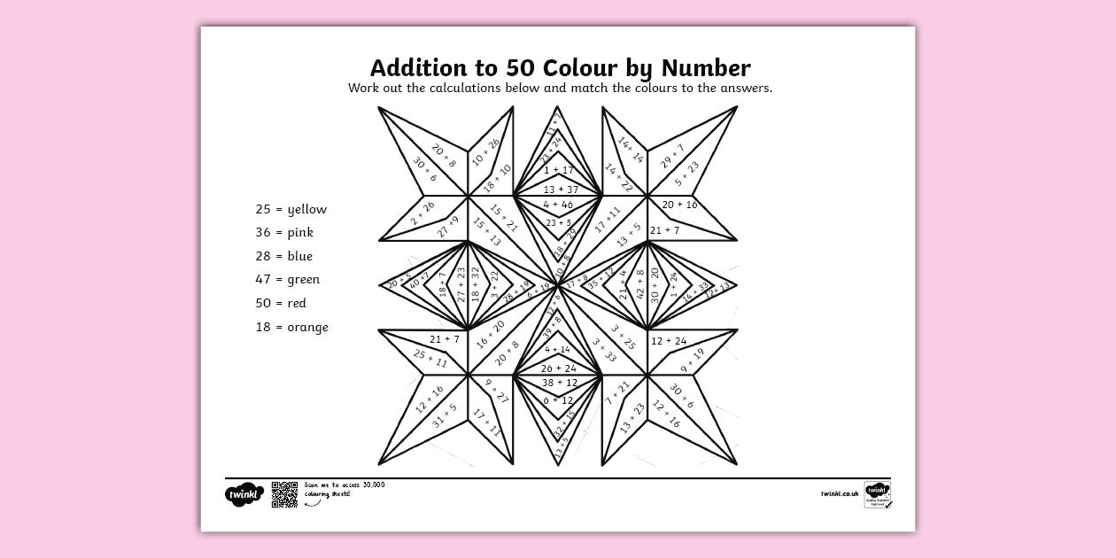 Rangoli Patterns Addition to 50 Colour by Number - Twinkl