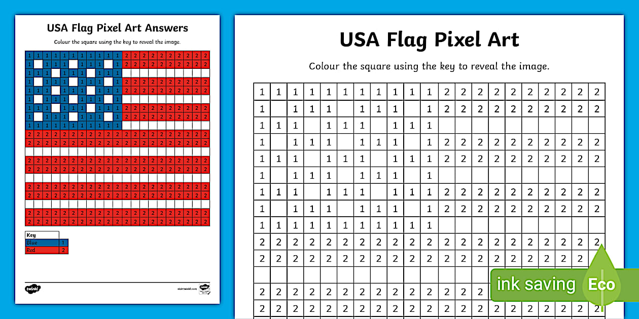 USA Flag Pixel Art Template (teacher made) - Twinkl