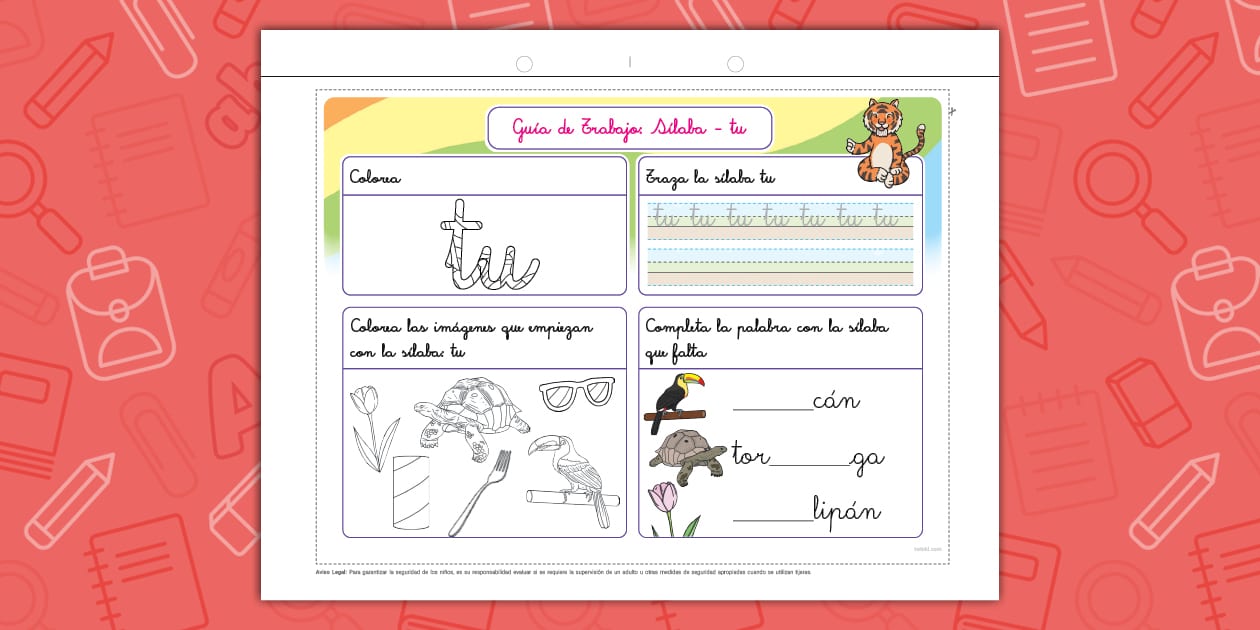Guía de Trabajo: Sílaba - tu (teacher made) - Twinkl