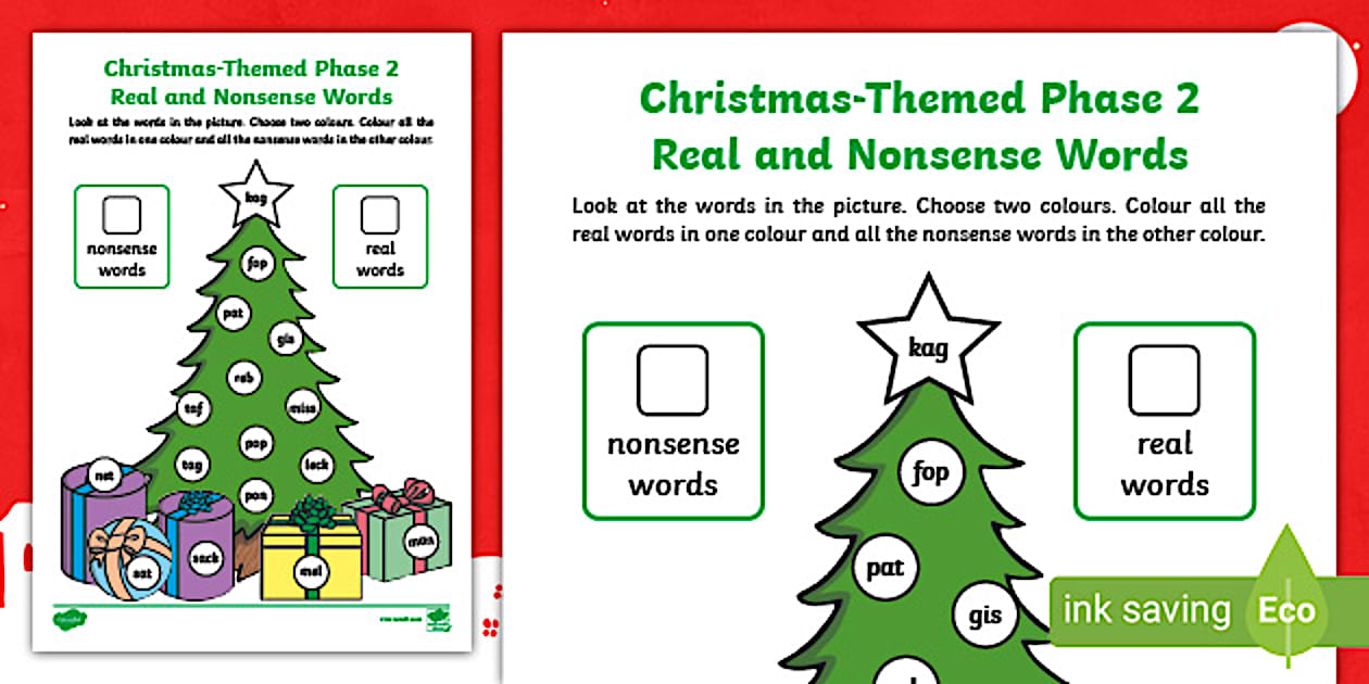 Christmas-Themed Phase 2 Real and Nonsense Words Activity