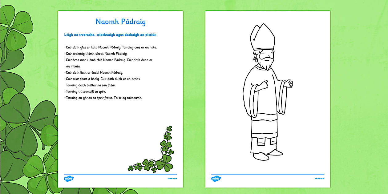 Black and White Saint Patrick Complete the Picture Activity