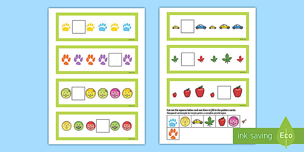 Missing Pattern Cards Activity English/Romanian - Twinkl