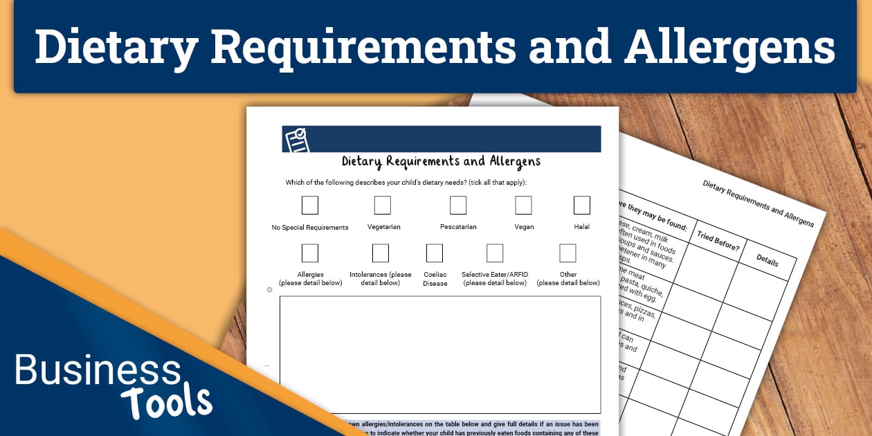 Dietary Requirements & Allergens Form for Early Years