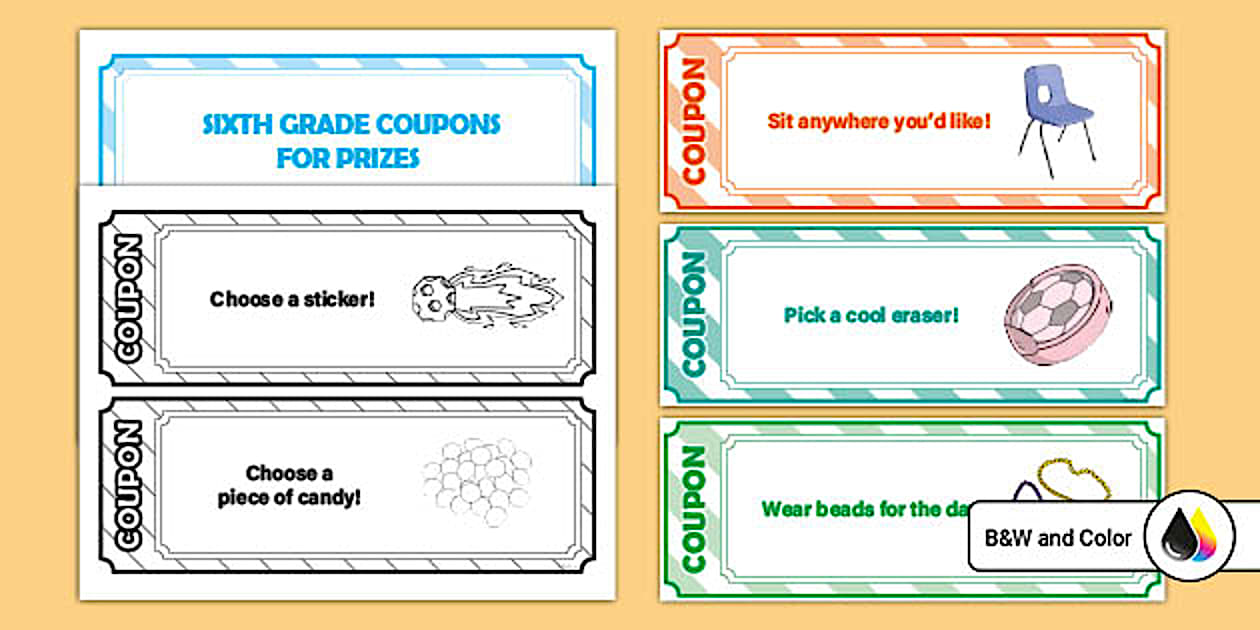 Sixth Grade Coupons for Prizes