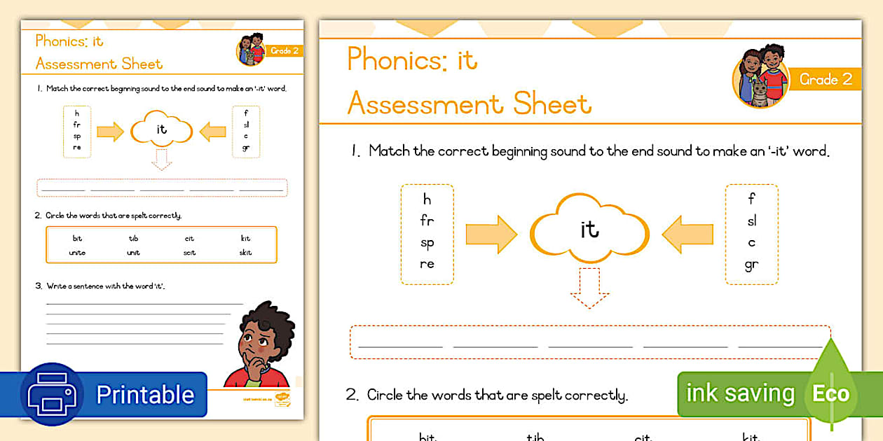 Grade 2 Phonics: it: Assessment Sheet - Revision - Twinkl