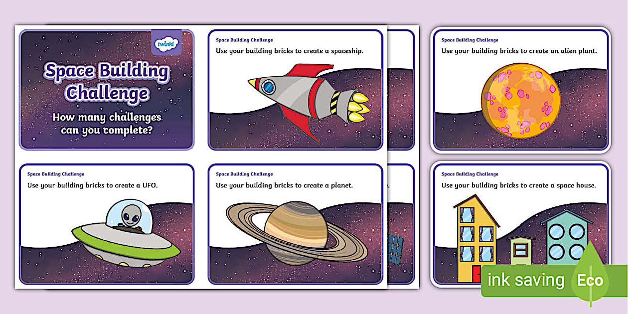 Space Theme Brick Building Challenges (teacher made)