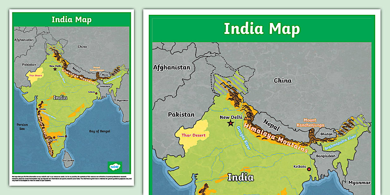 KS2 India Display Map - Twinkl - Geography - Twinkl