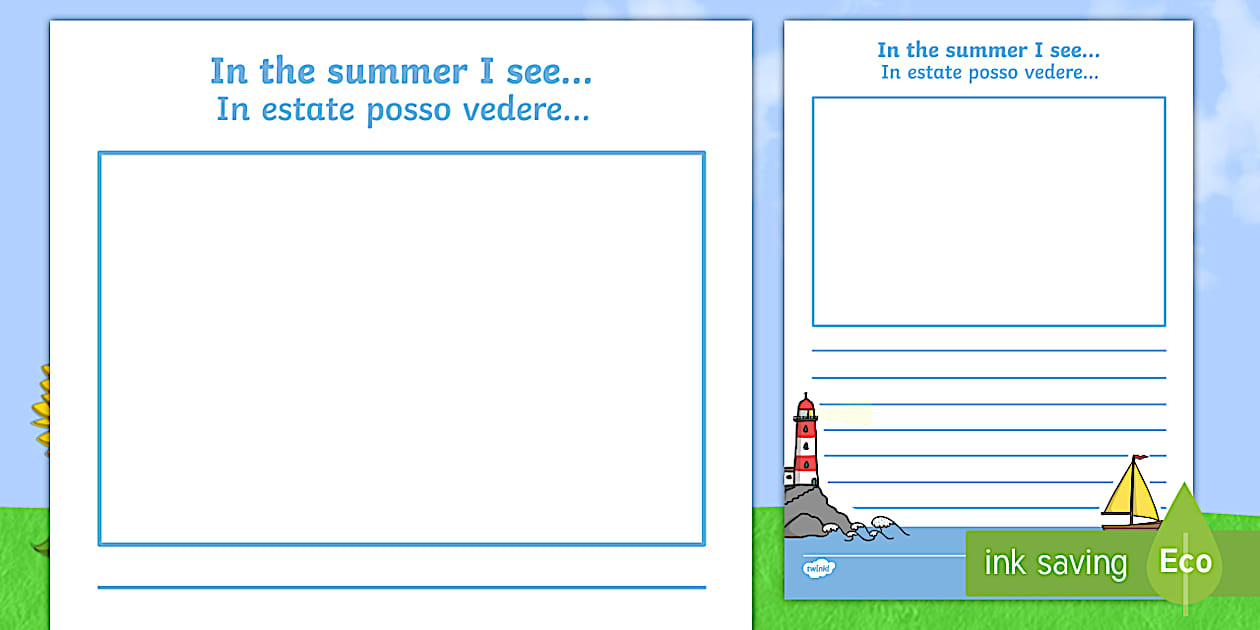 In the Summer I See Writing Frame Italian/English - Twinkl