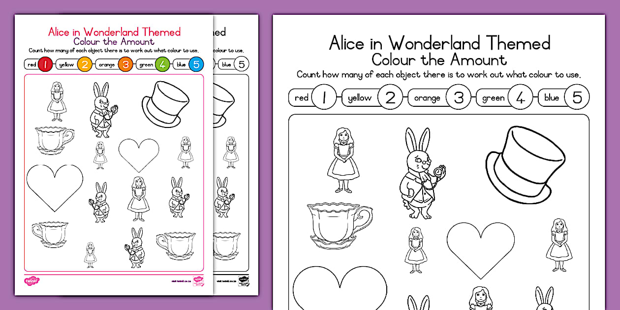 Alice in Wonderland Themed Colour the Amount Worksheet