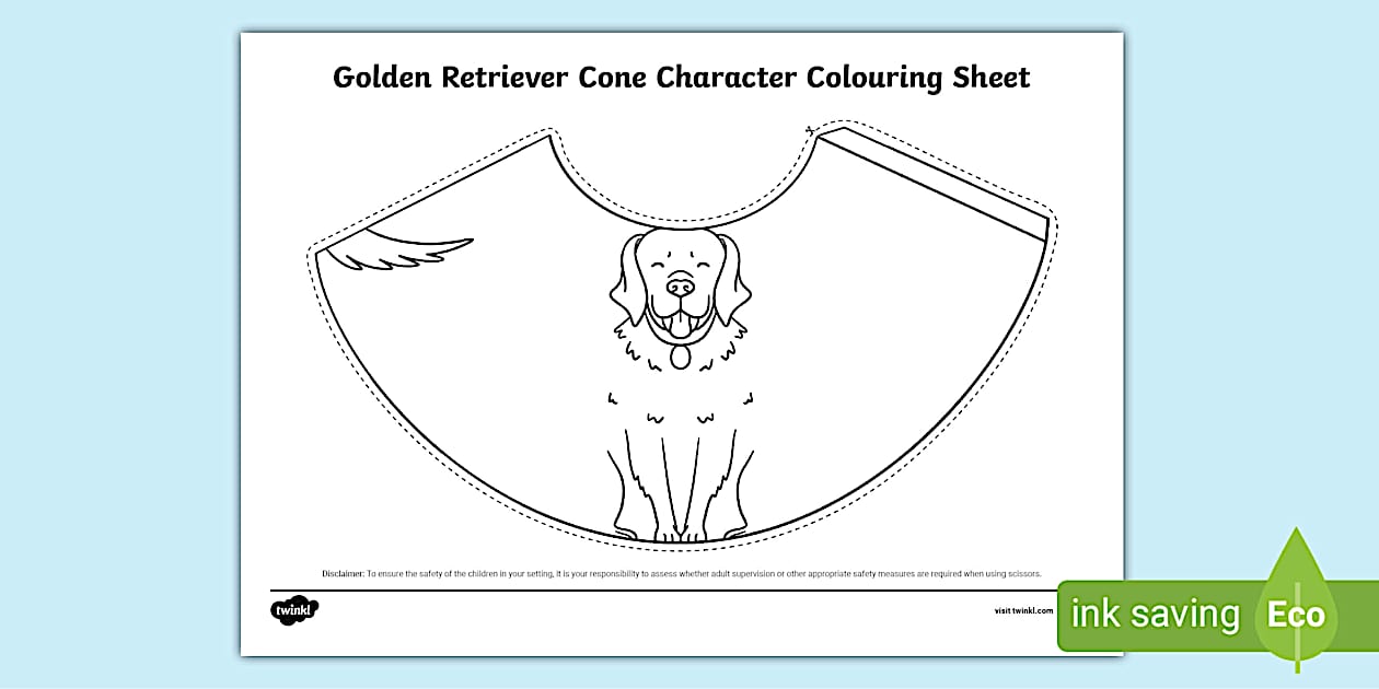 Golden Retriever Cone Character Colouring Sheet - Twinkl