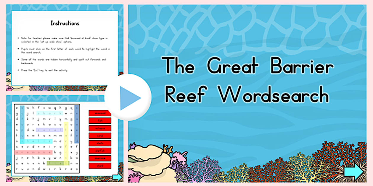 Great Barrier Reef Interactive Wordsearch