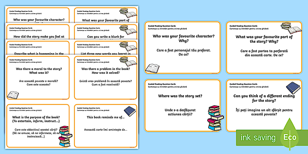 Guided Reading Question Cards English/Romanian - Twinkl