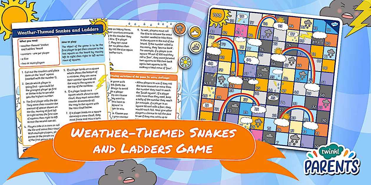 Weather-Themed Snakes and Ladders Giant Game | Twinkl Games