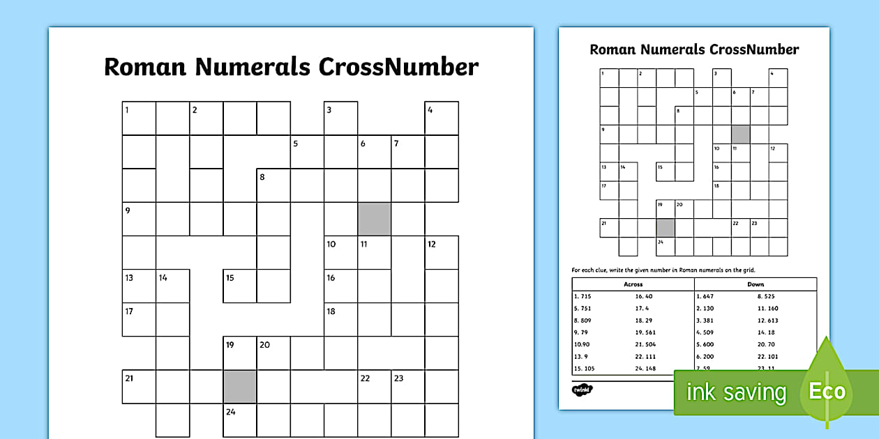 Year 5 CrossNumber Activity (based on Roman Numerals)