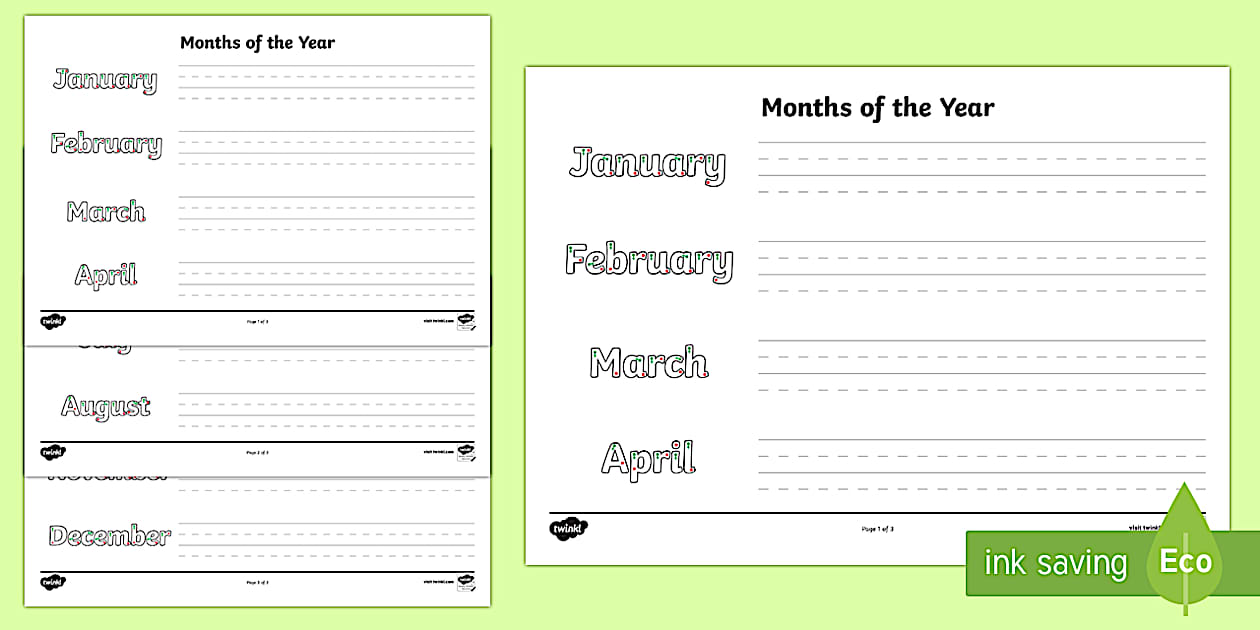 Months of the Year Practice Writing Worksheet - KS1&2 Handwriting day ...
