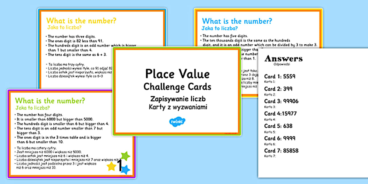 Place Value Riddle Challenge Cards Polish Translation