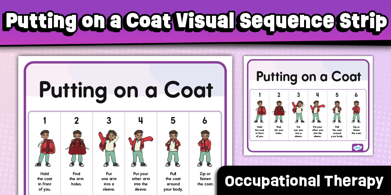 Putting on a Coat Visual Sequence Strip for Occupational Therapy and Life