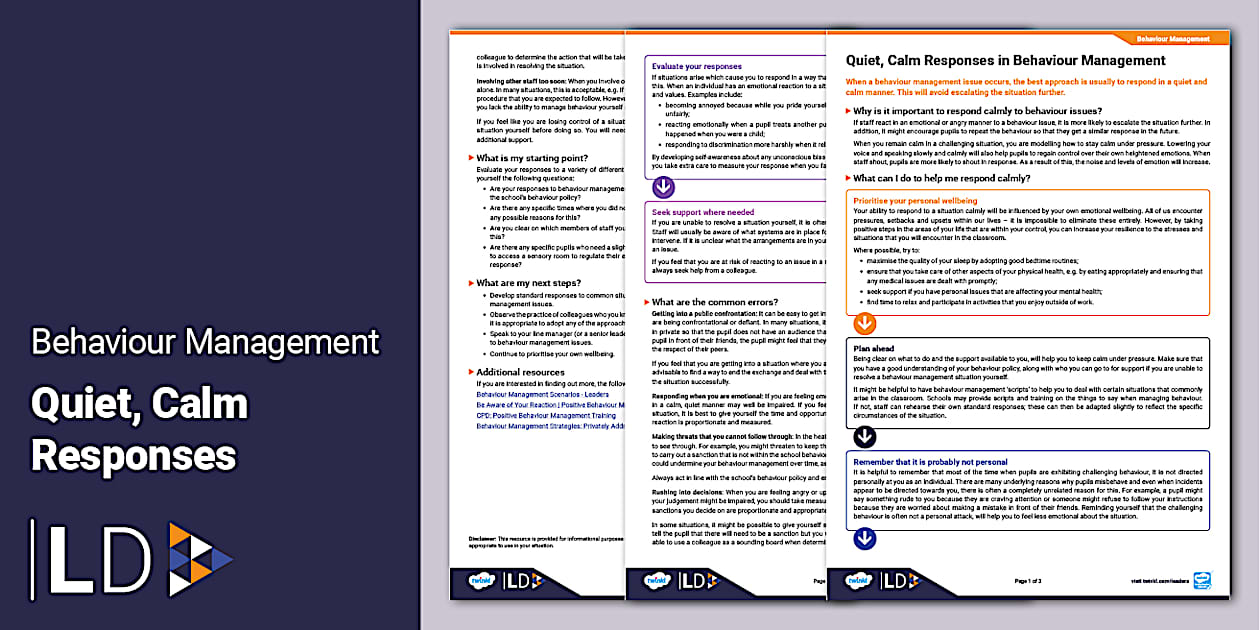 Quiet, Calm Responses in Behaviour Management - Leaders