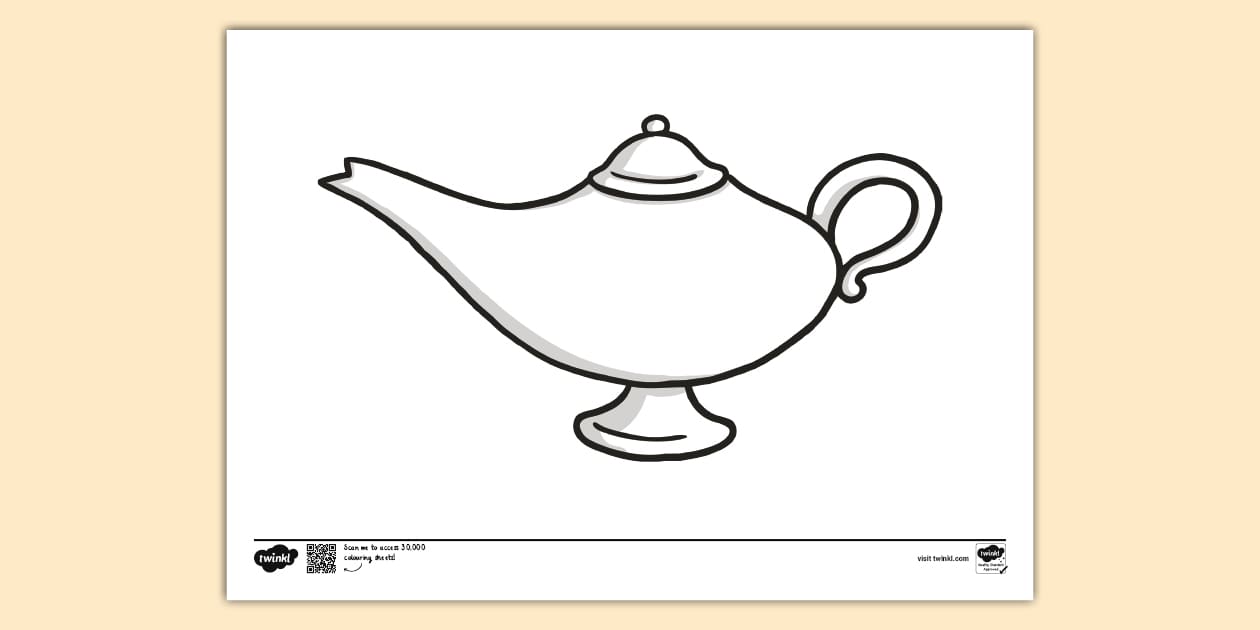 Aladdin's Magic Lamp Colouring Sheet - Worksheets - Twinkl