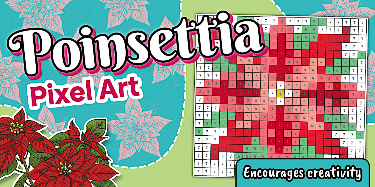 Poinsettia Pixel Art Template - Twinkl