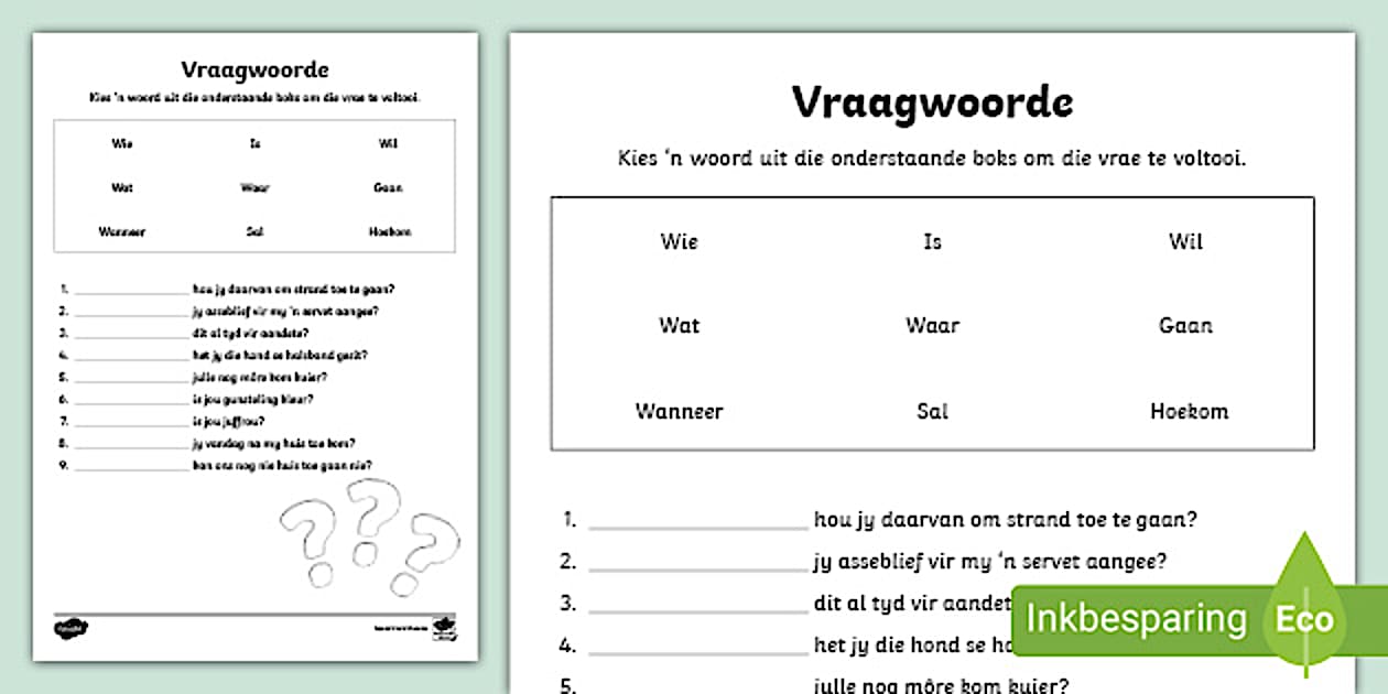 Vraagwoorde Aktiwiteit (teacher made) - Twinkl