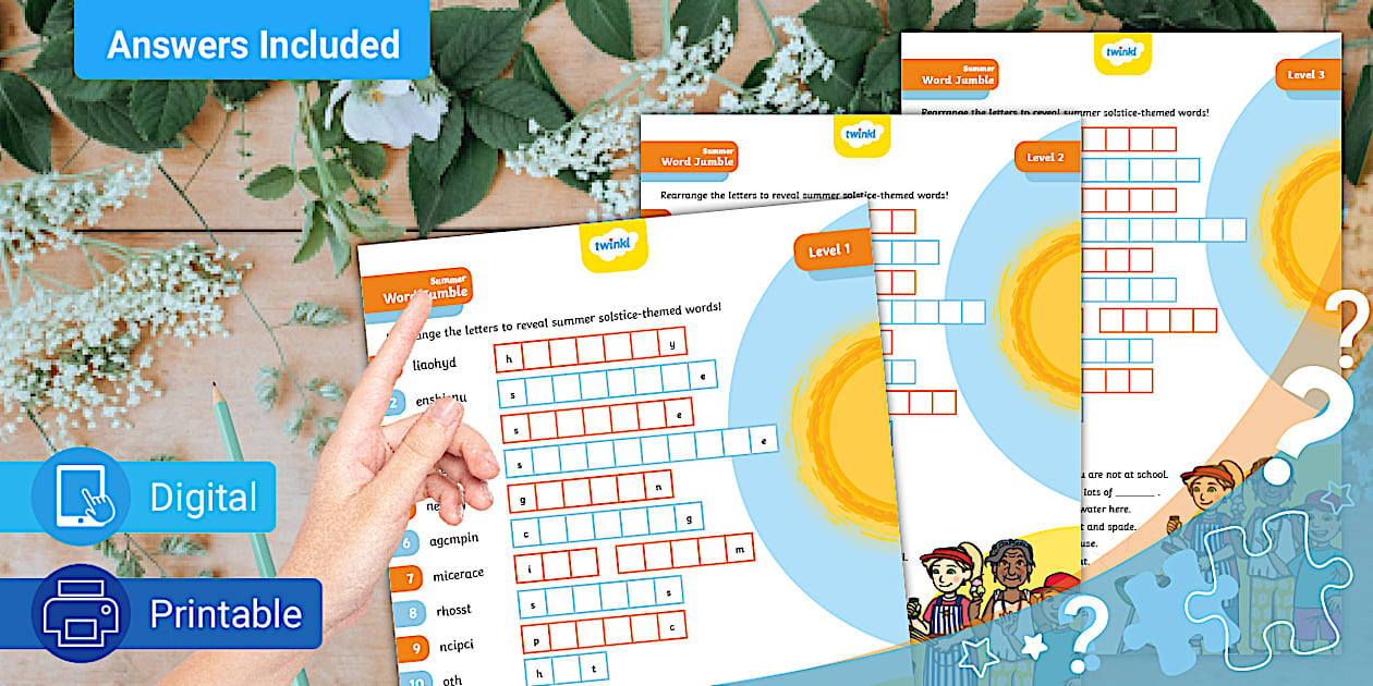 Summer Word Jumble Puzzle - AL - Twinkl Puzzled - Kids
