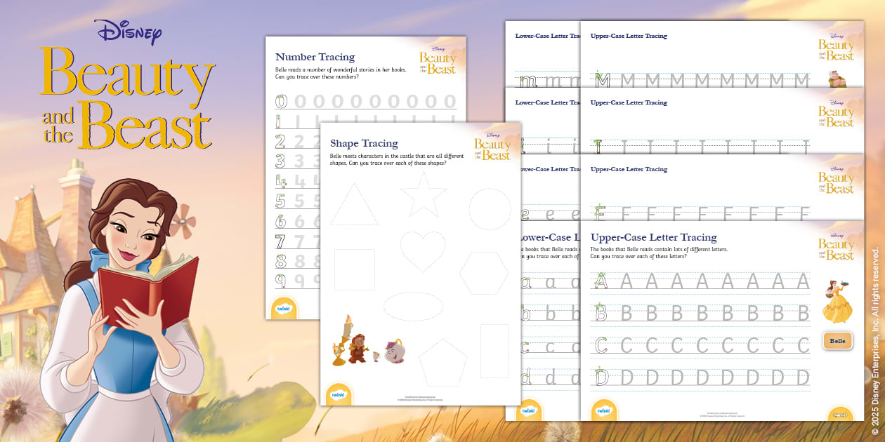 Beauty and the Beast: Letters, Numbers and Shapes Tracing Activity Pack