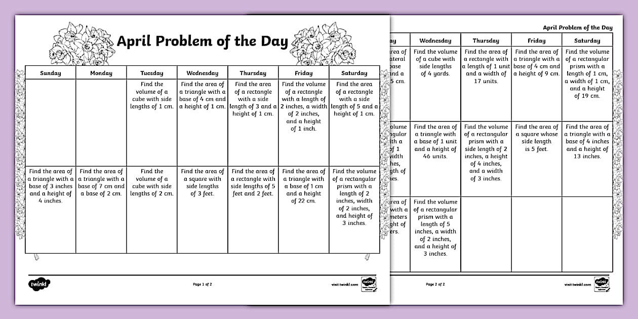 Sixth Grade Math April Problem of the Day - Twinkl