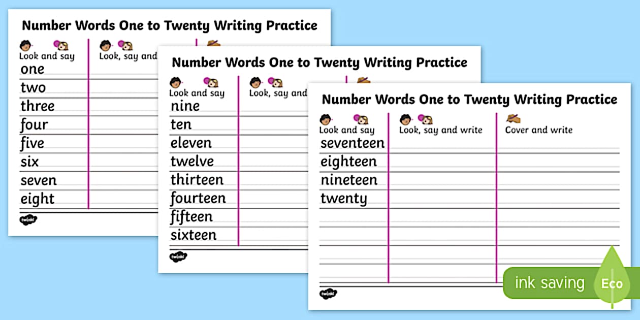 Writing Numbers In Words 1 to 20 Counting Spelling Skills