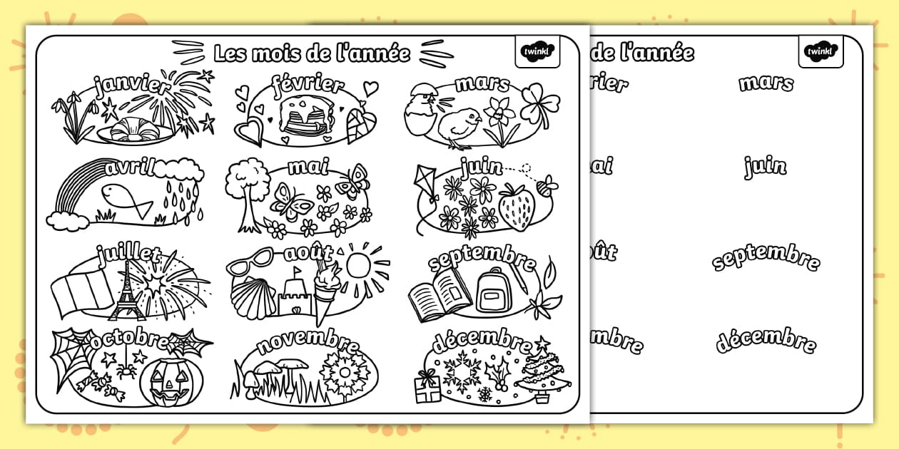 Let's Doodle Months of the Year in French Colouring Page