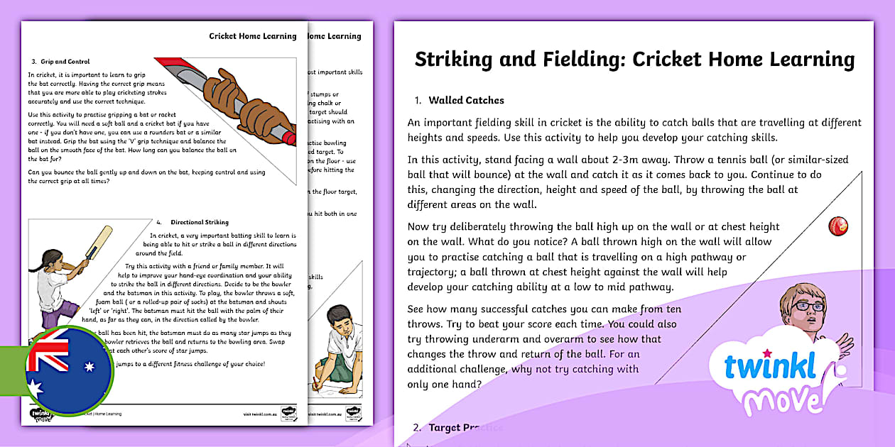 Year 3-6 Cricket Home Learning Activity Sheet (teacher made)