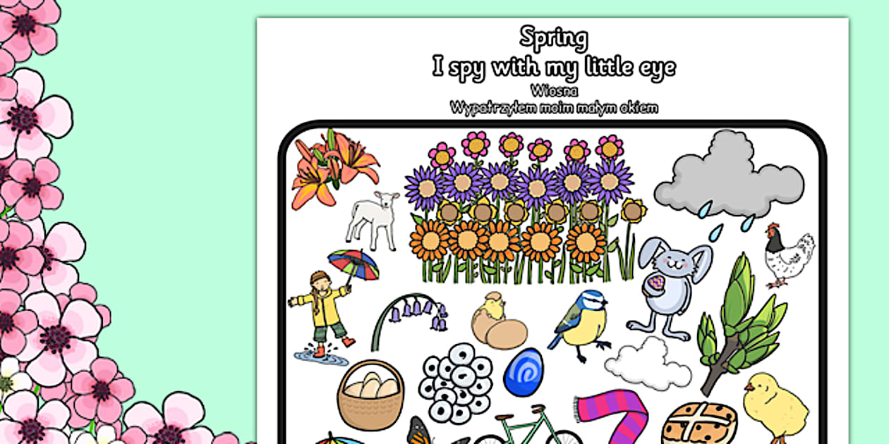 Black and White Spring Themed I Spy With My Little Eye Activity Polish