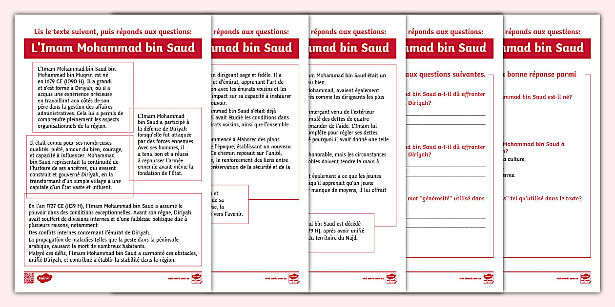 Activité de compréhension de lecture : L'Imam Mohammad bin Saud