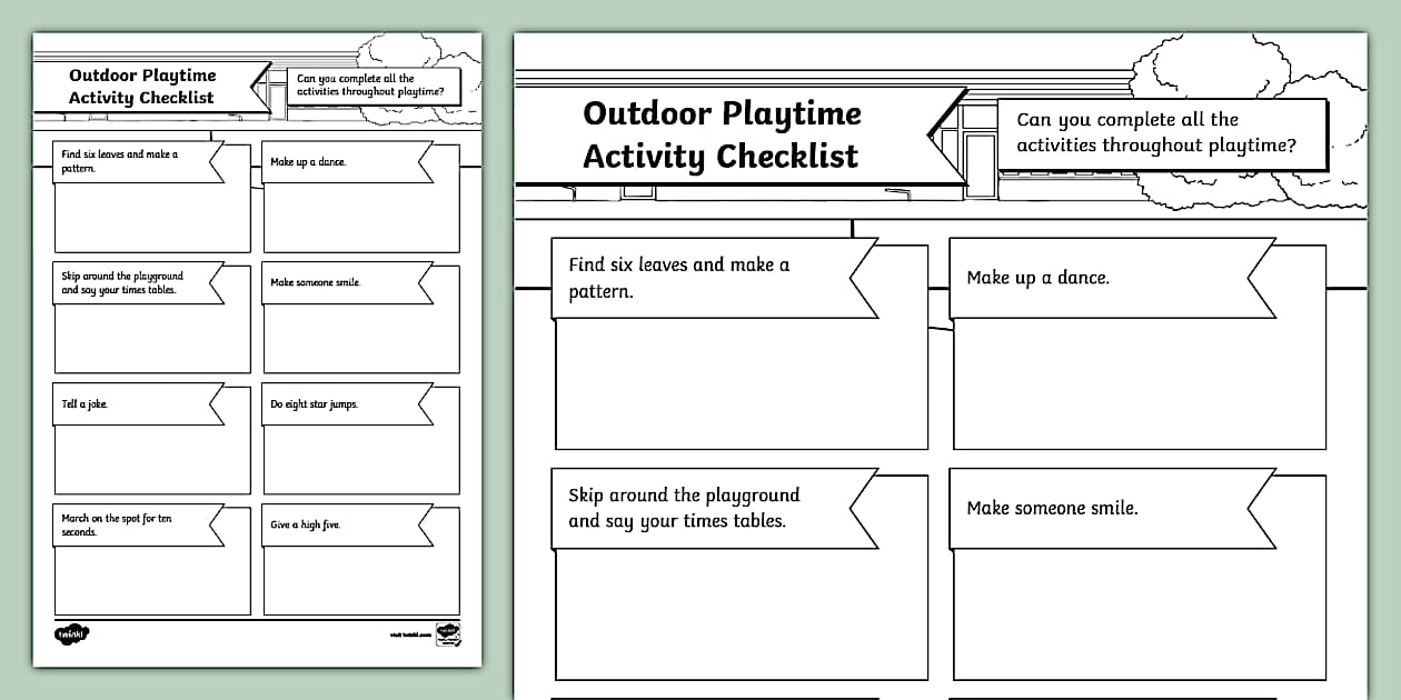 Outdoor Playtime Activity Checklist (teacher made) - Twinkl
