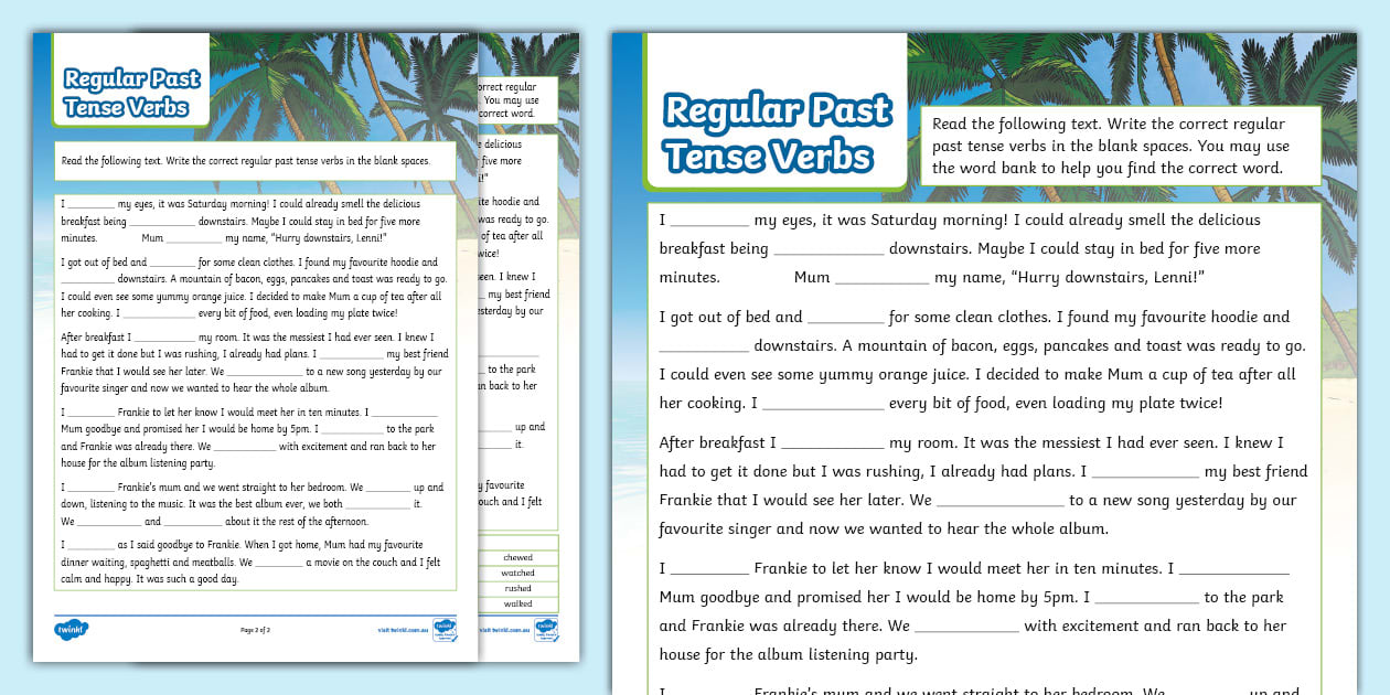 Regular Past Tense Verbs Cloze Worksheet