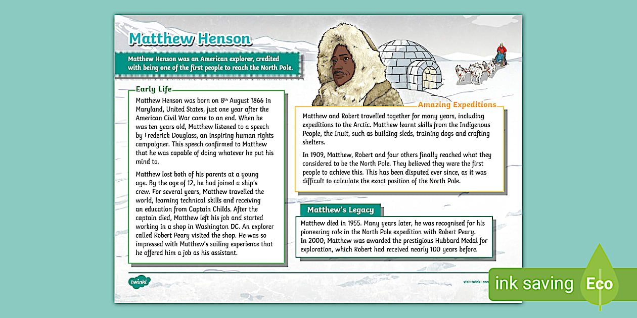 KS2 Matthew Henson Fact File (teacher made) - Twinkl