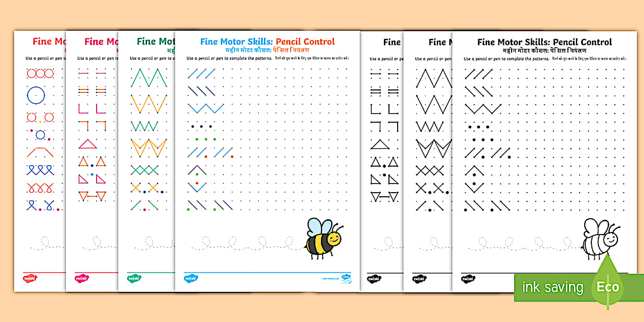 Black and White Fine Motor Skills: Pencil Control on Dotted Worksheets