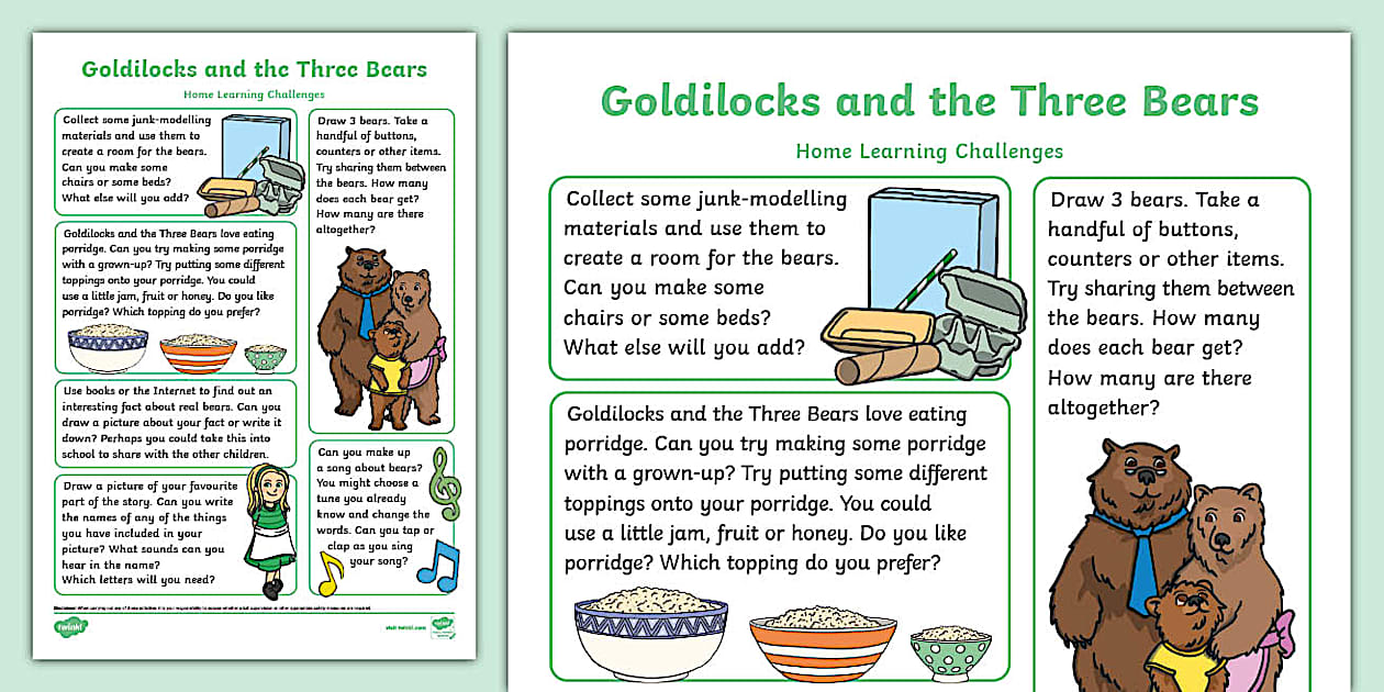 Goldilocks and the Three Bears Home Learning Challenges FS2