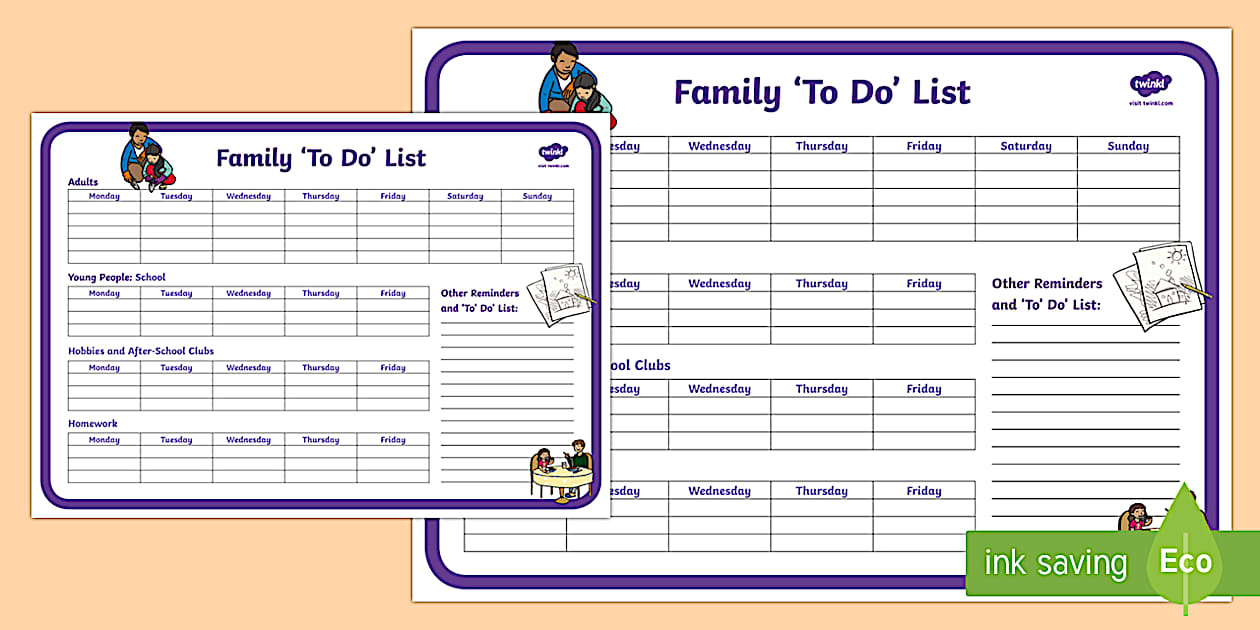 Editable Family To Do List Planning Template (teacher made)