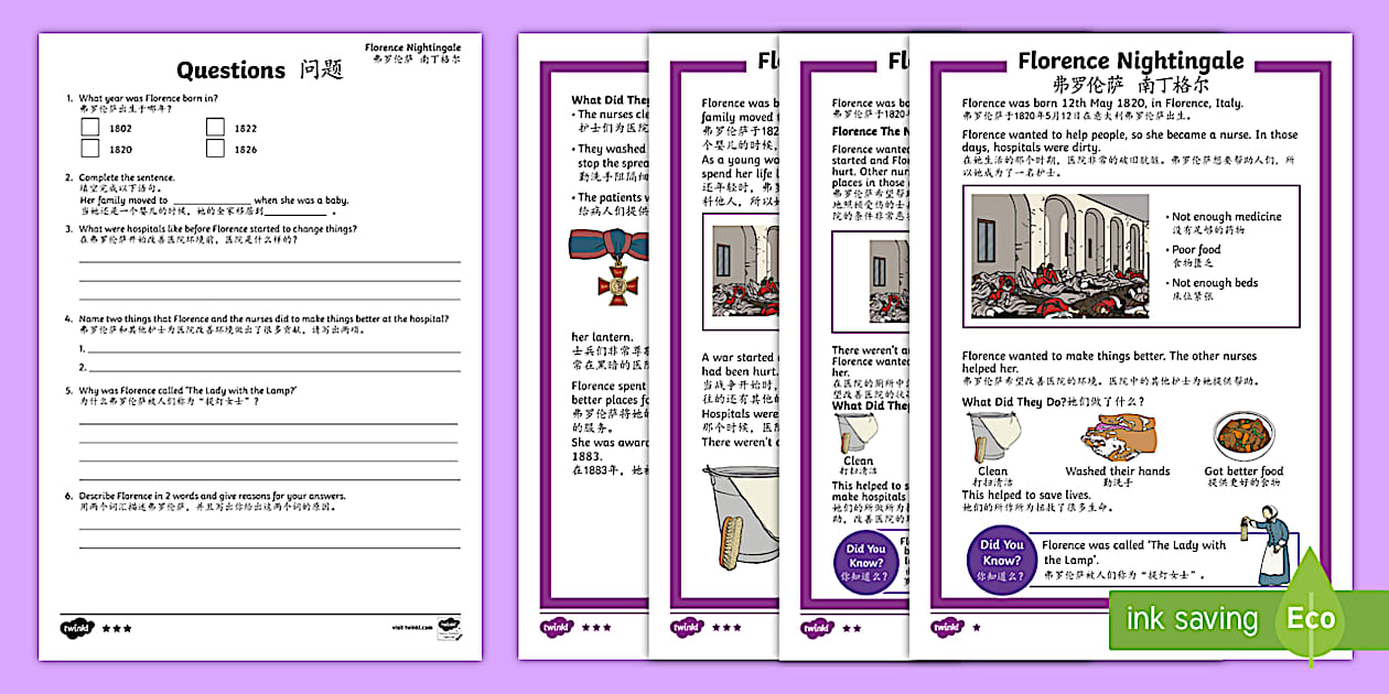 Lower Ability KS1 Florence Nightingale Differentiated Reading Comprehension