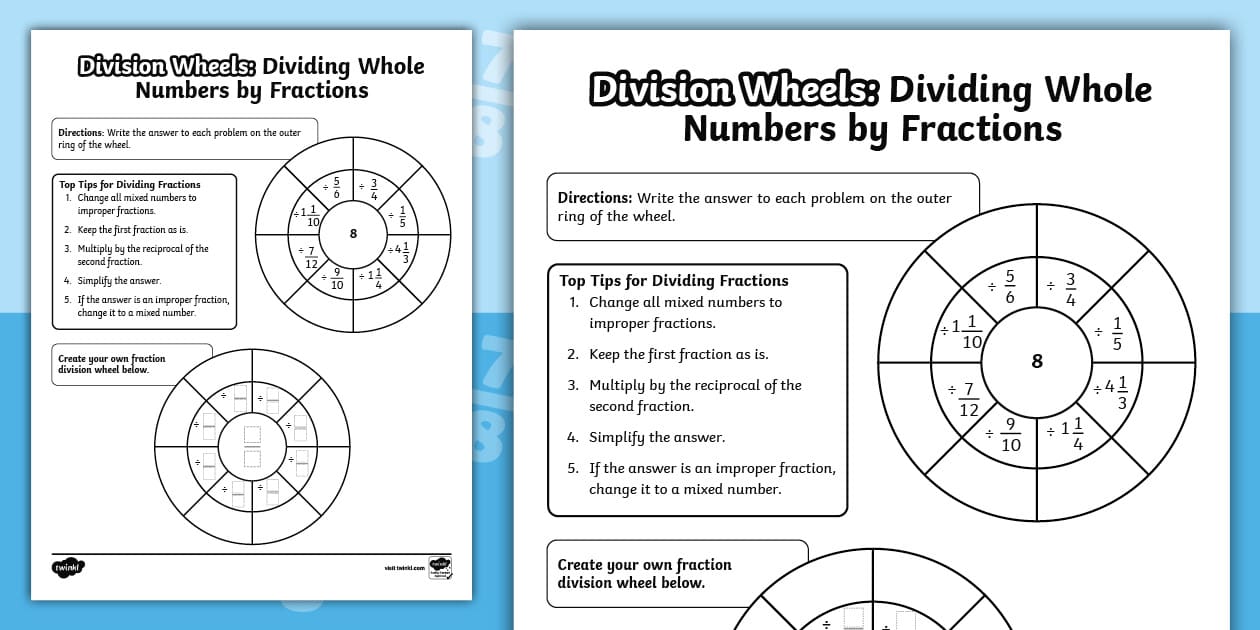 6th Gr. Division Wheels: Dividing Whole Numbers by Fractions