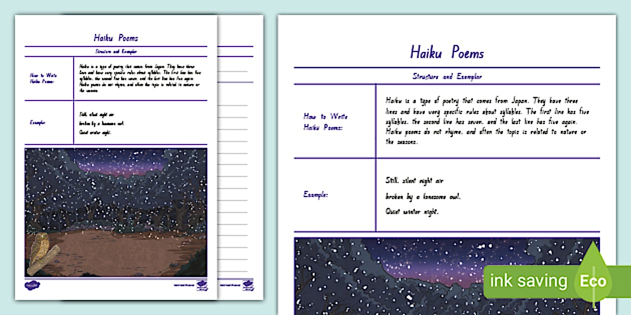 Level 3 Writing: Poetry - Haiku Worksheet