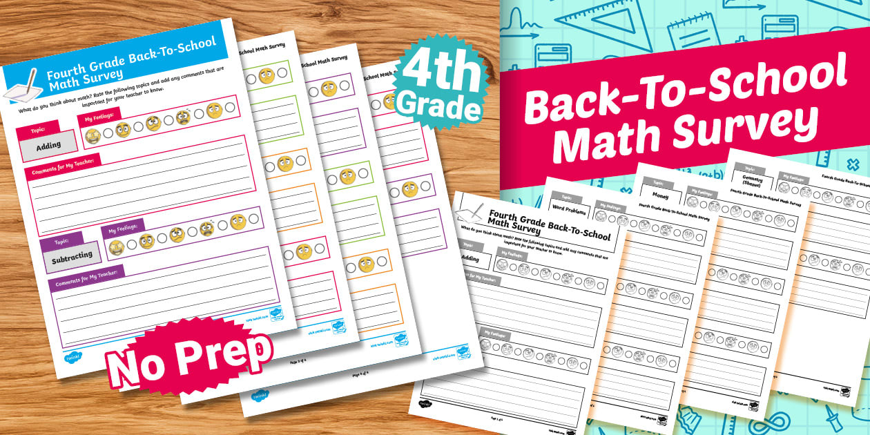 Fourth Grade Back-To-School Math Survey (teacher made)