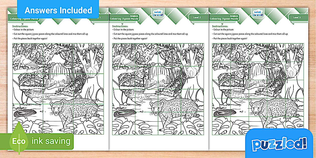 Rainforest Colouring Jigsaw Puzzle (teacher made) - Twinkl
