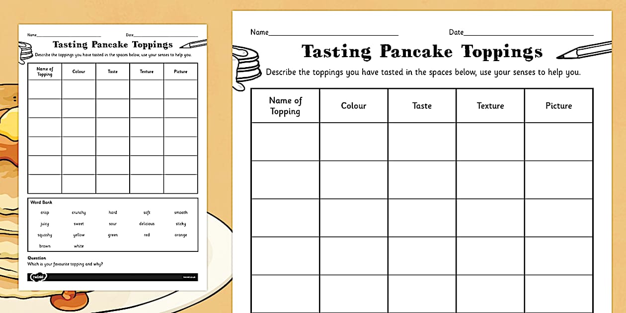 Tasting Pancake Toppings Worksheet / Worksheet - Twinkl