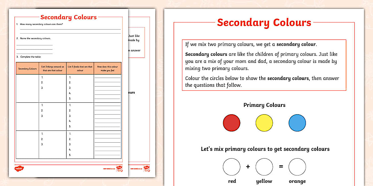 Secondary Colours - Activity Sheet (teacher made) - Twinkl